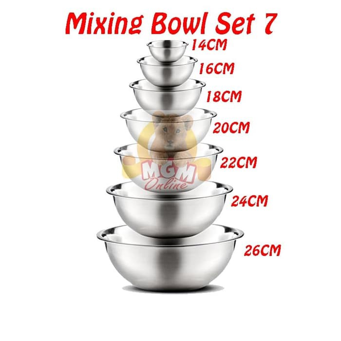 Jual Baskom stainless set 7 TEBAL - Stainless Mixing Bowl 14cm to 26cm ...