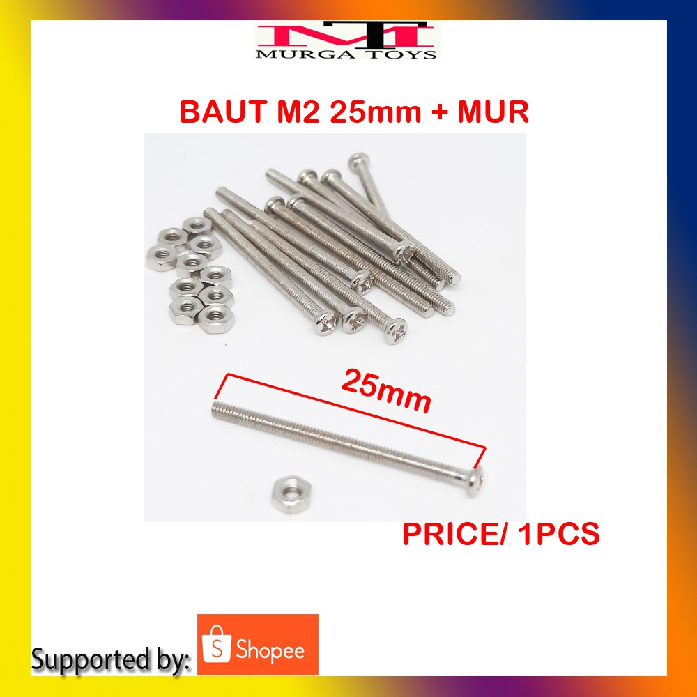 Jual BAUT M2 PANJANG 25MM PLUS MUR | Shopee Indonesia