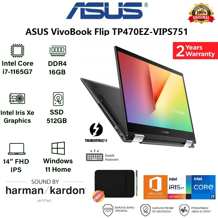 Jual ASUS VivoBook Flip TP470EZ-VIPS751 I7-1165G7 16GB 512GB SSD WIN11 ...