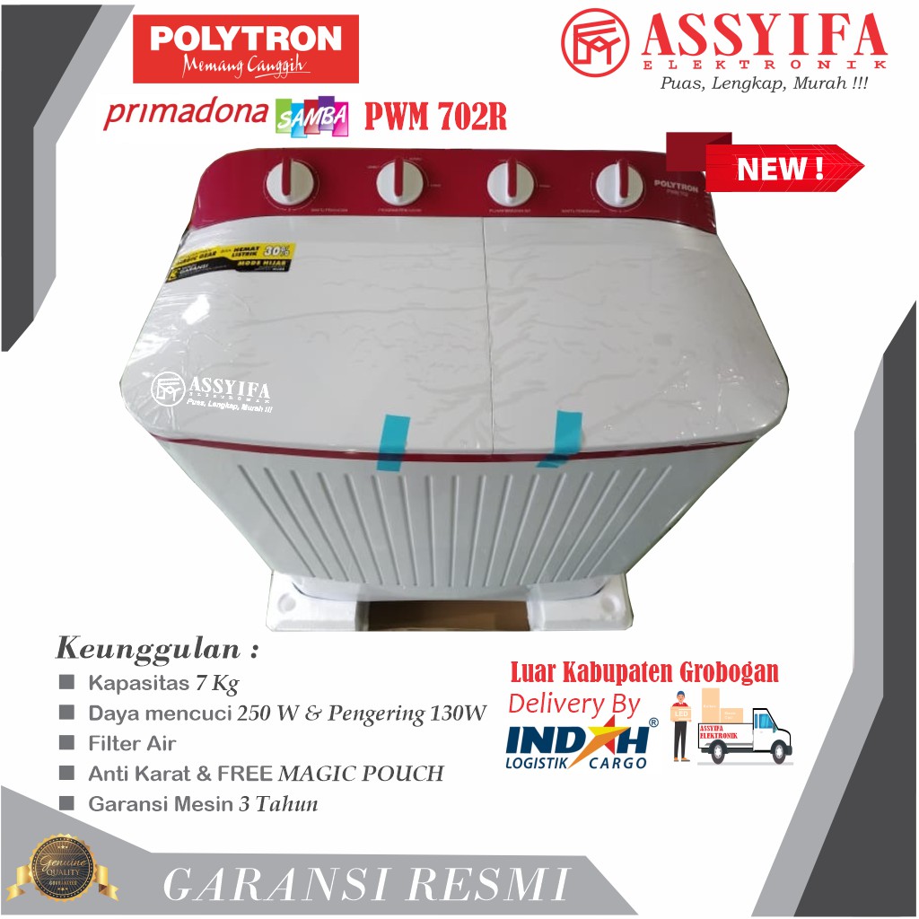 Jual MESIN CUCI POLYTRON 7KG 2 TABUNG PWM702R PRIMADONA NEW GARANSI ...