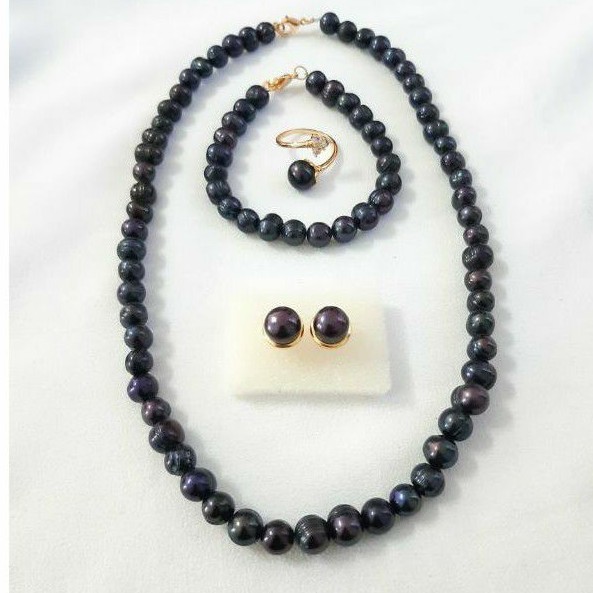 Jual SET PERHIASAN MUTIARA HITAM / ASLI MUTIARA AIR TAWAR LENGKAP ...