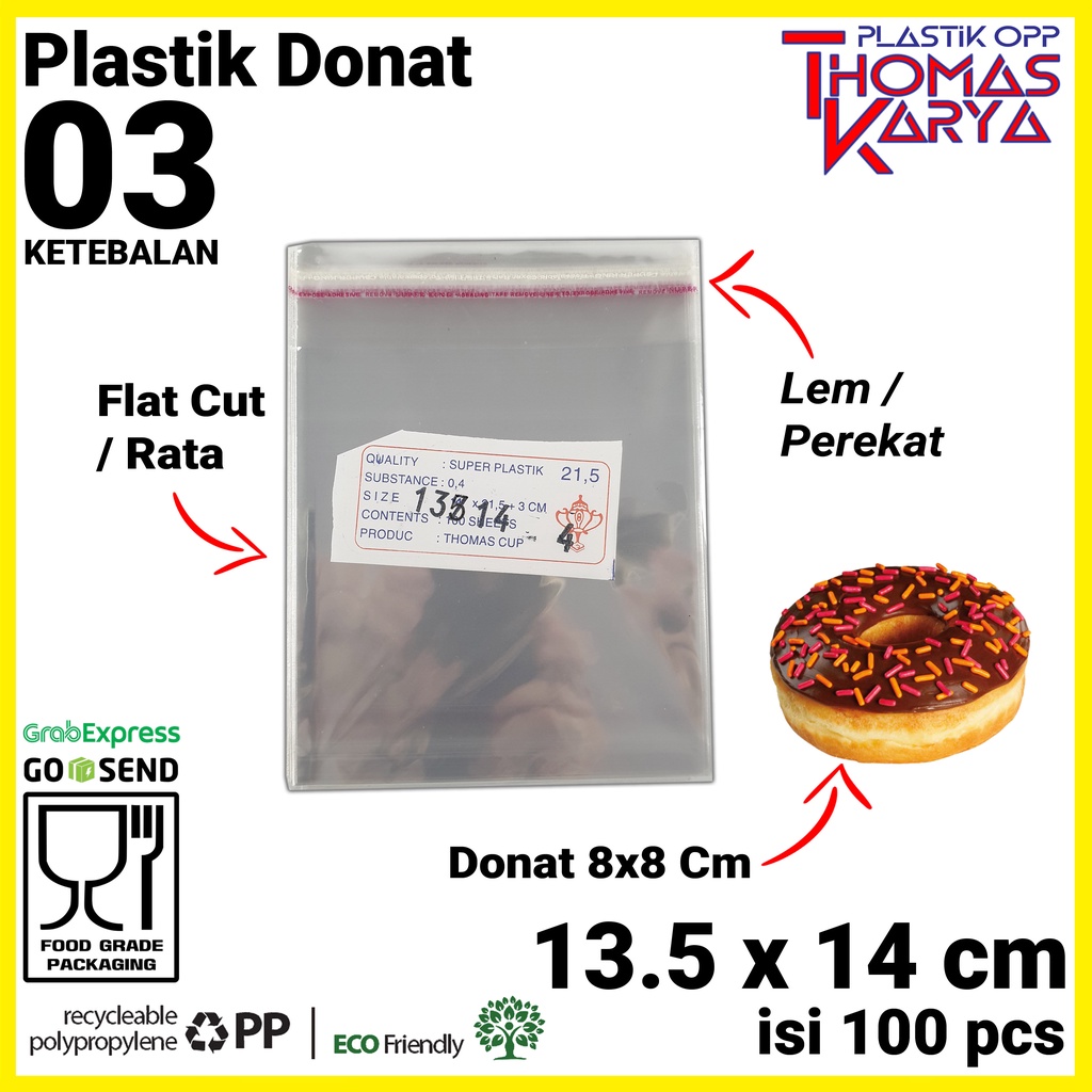 Jual Plastik OPP Donat 13,5x14 TEBAL isi 100 Kantong Bening Kemasan ...