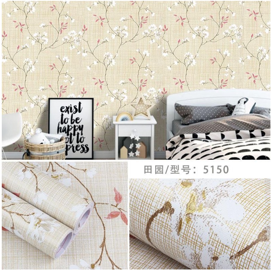 Jual WALLPAPER DINDING ukuran 45 cm x 10 M Motif Sakura Cream Putih Jepang Bagus | Shopee Indonesia