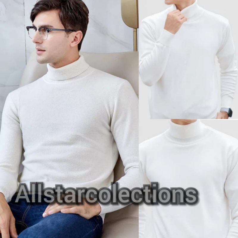 Jual BAJU KAOS TURTLE NECK TURTLENECK PRIA LENGAN PANJANG PUTIH / kaos ...