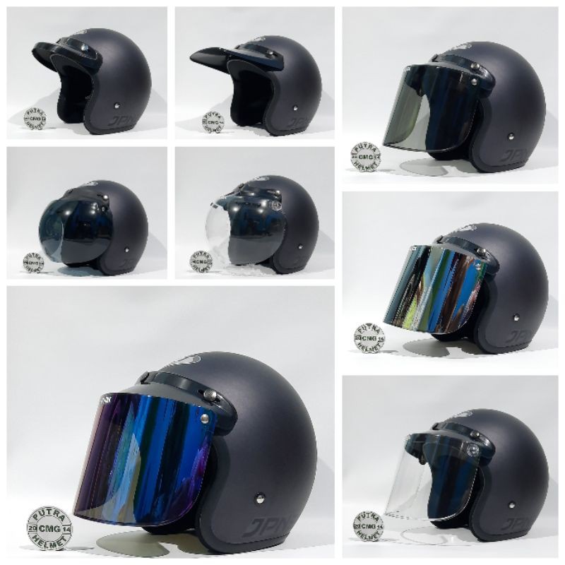 Jual PAKET HELM BOGO JPN ARC RETRO GUNMETAL ABU TUA KACA DATAR FLAT ...