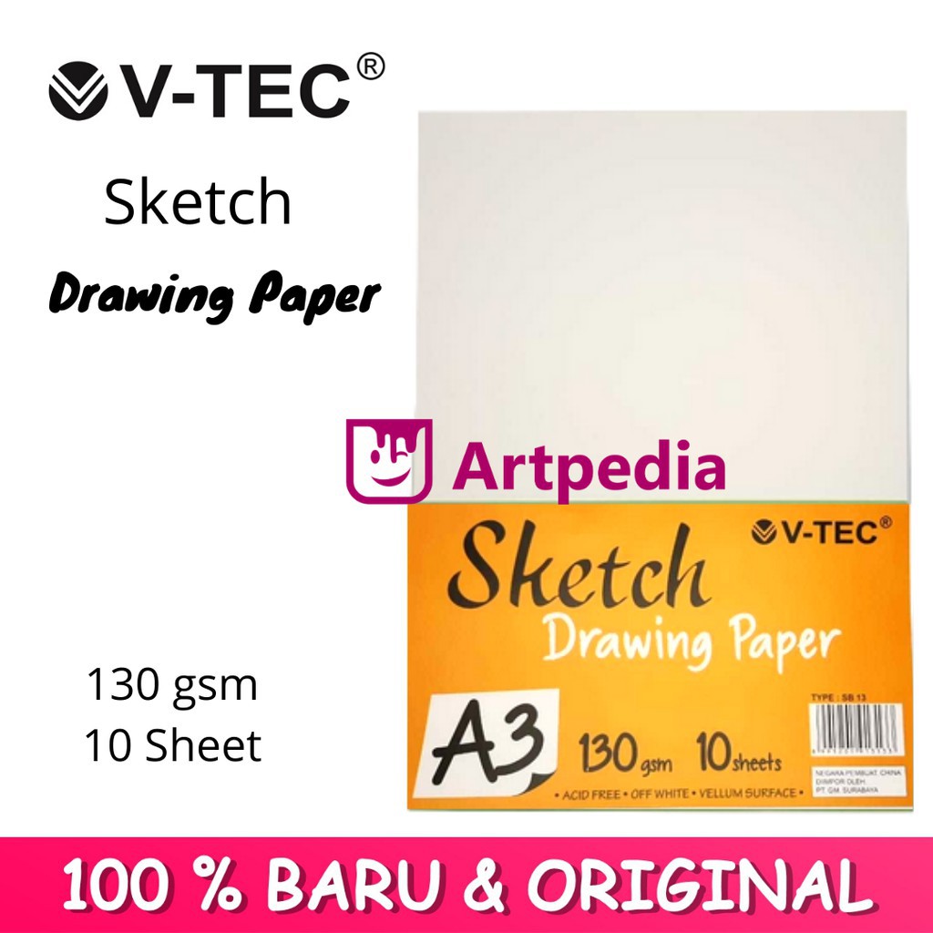 Jual V-TEC Sketch Drawing Paper A3 VELLUM SURFACE 130GSM - kertas ...
