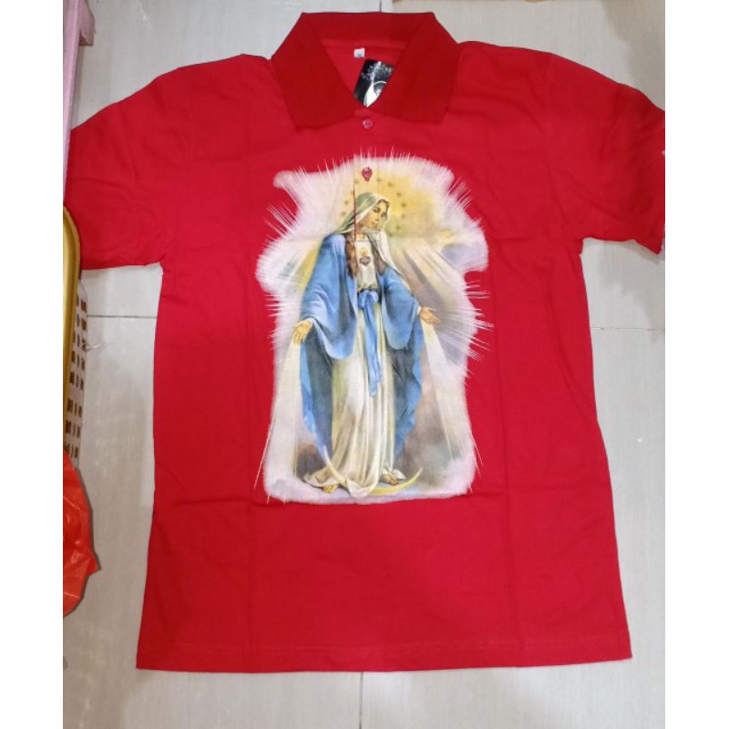 Jual Kaos Kerah Oblong Rohani Kerah Gambar Maria Tangan Terbuka Warna ...