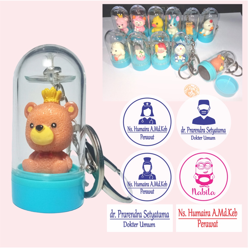 Jual Stempel Nama Karakter Gantungan Kunci Bulat Mini 2cm Bebas Desain ...