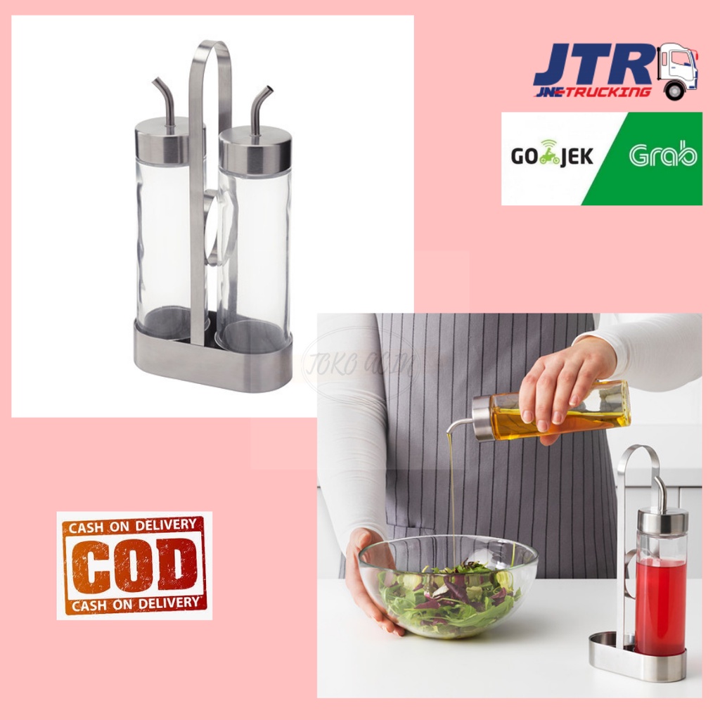 Jual ORTFYLLD Botol minyak/cuka set isi 3 kaca/baja tahan karat, botol ...