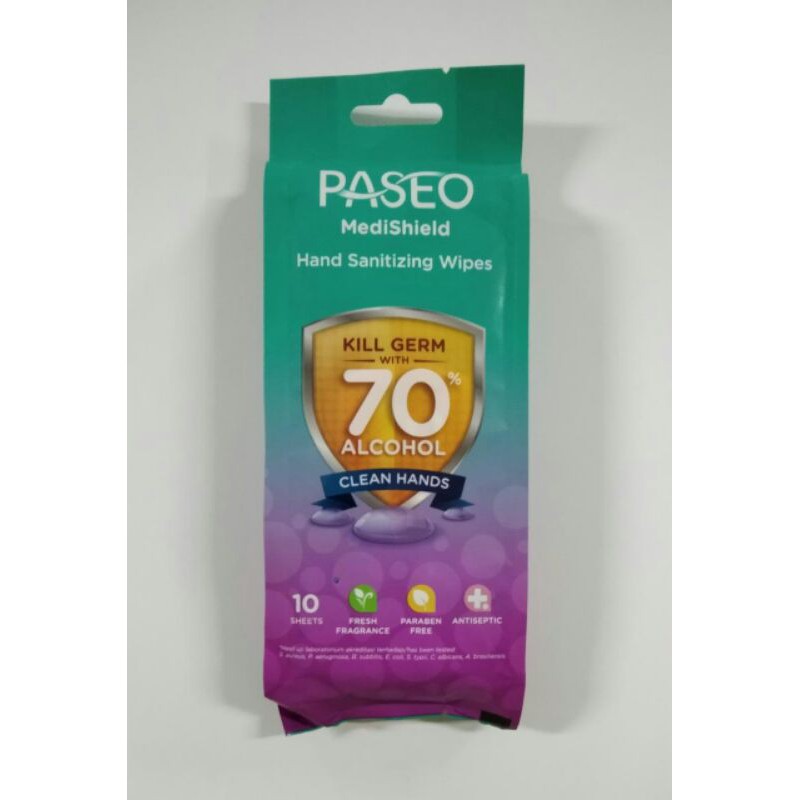 Jual Tissue Paseo MediShield Hand Sanitizing Wipes 10'S | Shopee Indonesia