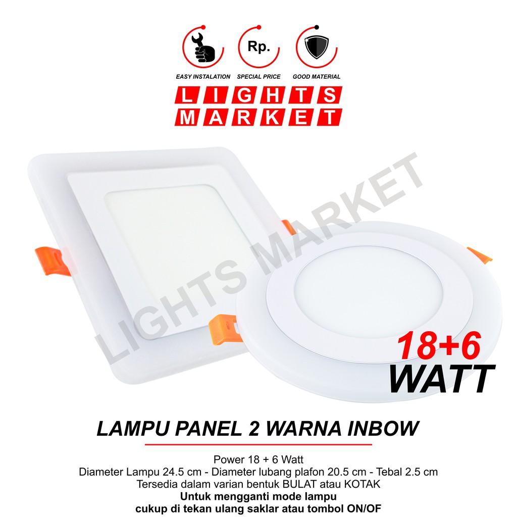 Jual Downlight 2 warna Lampu Plafon LED 18 Watt 18W + 6 Watt 6W Bulat ...