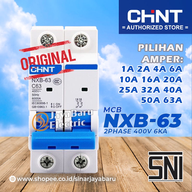 Jual MCB Chint NXB-63 2P 2Pole 2Phase 1A 2A 4A 6A 10A 16A 20A 25A 32A 40A 50A 63A | Shopee Indonesia