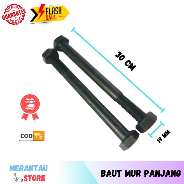 Jual Baut Mur Panjang 30 cm Baut Balok Baja kunci 19mm Baut Blandar Mur Baut Hitam Baja Bodi 12 ...