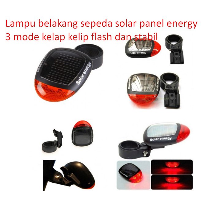 Jual Lampu belakang sepeda solar panel energy 3 mode kelap kelip flash ...