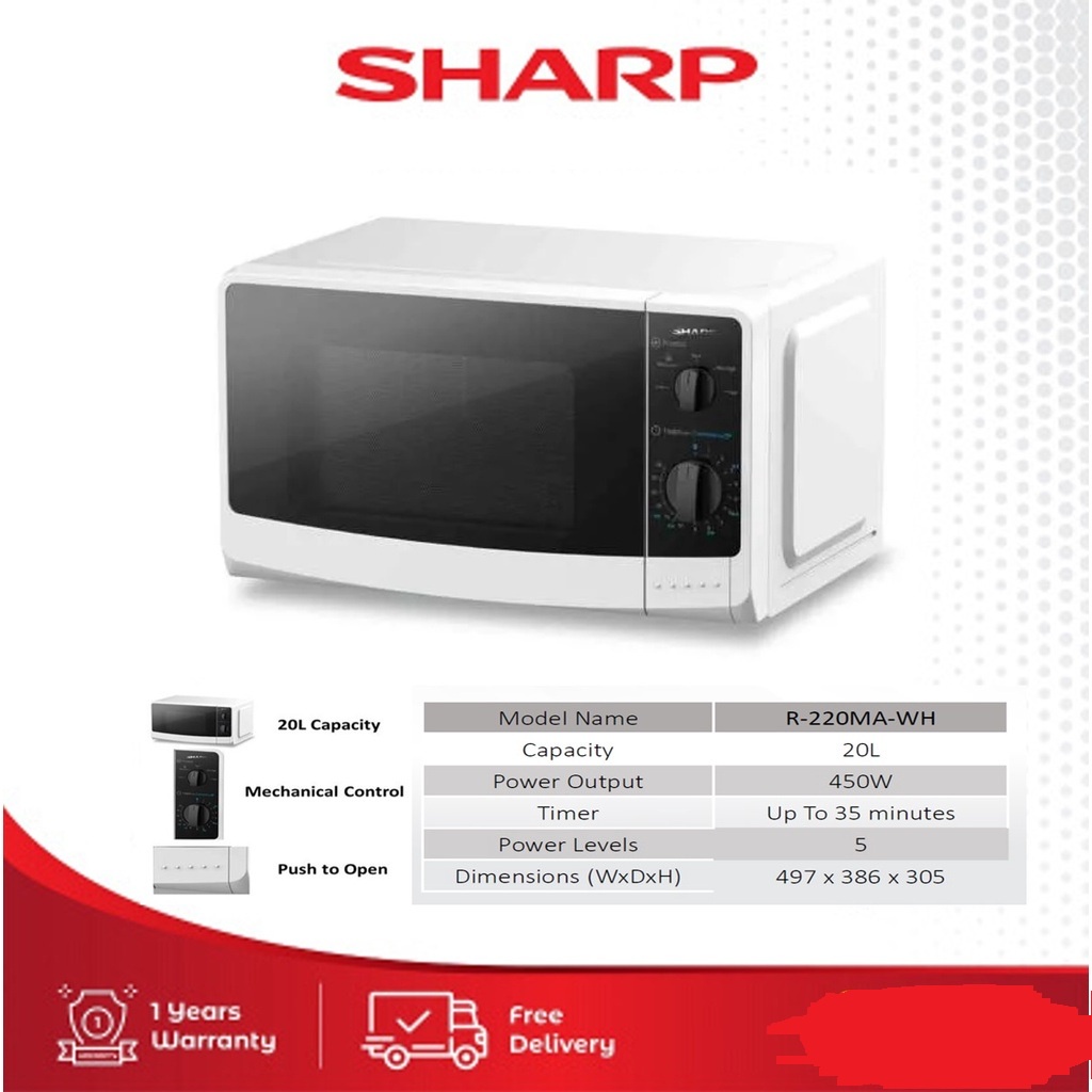 Jual MICROWAVE OVEN COMPACT 22 L SHARP R-220MA-WH | Shopee Indonesia