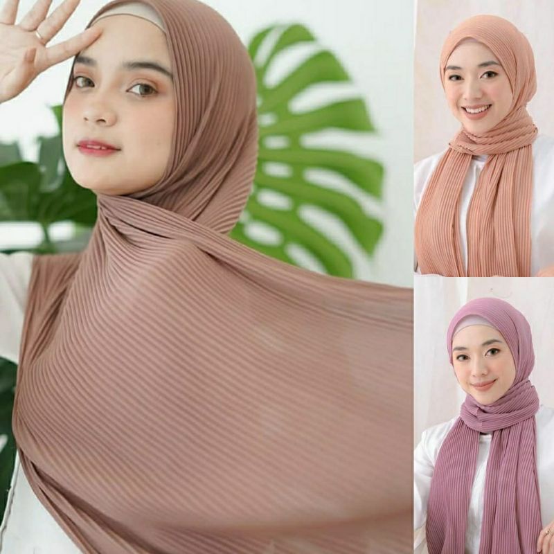 Jual PASMINA PLISKET PASHMINA CERUTY BABYDOLL PREMIUM/ PLEATED SHAWL / 175cmx75cm | Shopee Indonesia