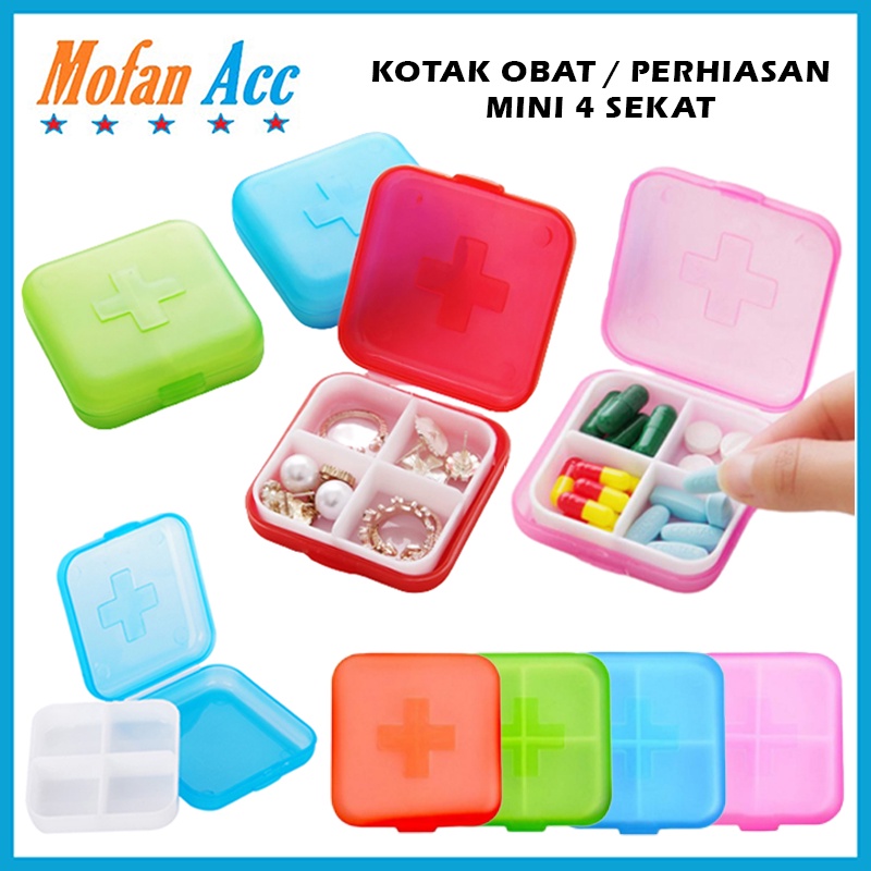 Jual Kotak Obat Mini 4 Sekat / Medicine Box Portable 4 Grid / Wadah ...