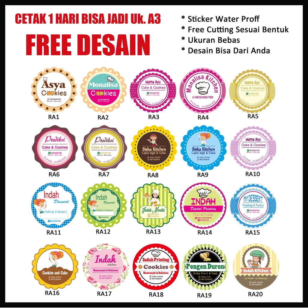 Jual stiker label kue/sticker kemasan - CROMO/GLOSSY/KILAP A3 | Shopee ...
