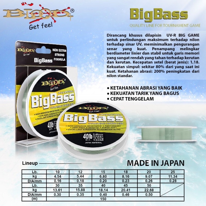 Jual Senar Pancing Fast Sinking Blood Big Bass Japan Material 150m New ...