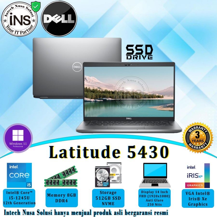 Jual DELL Latitude 5430 Intel Core i5-1245U 8GB 512GB SSD WIN11PRO 3YR ...