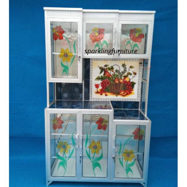 Jual Lemari Rak Piring Kaca Aluminium 3 Pintu Keramik J123 | Shopee ...