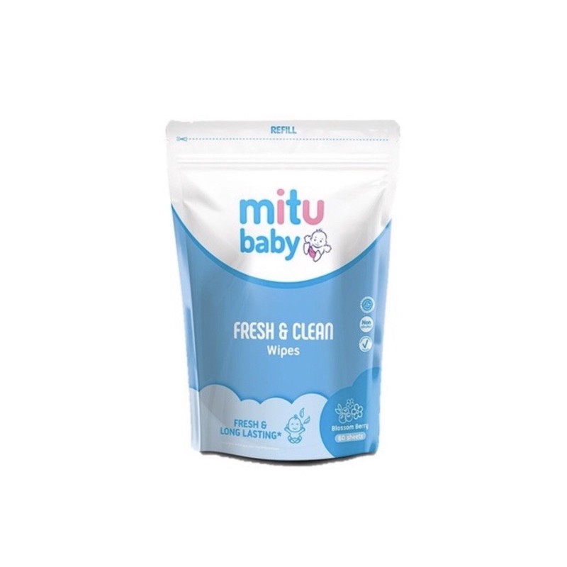 Jual Mitu Baby Wipes Refill Blue-Biru 60s- Cherry Blossom Tissue Basah ...