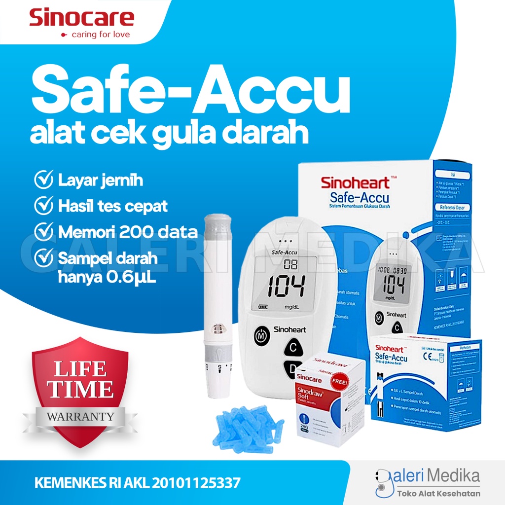 Jual Sinocare Sinoheart Safe-Accu Alat Cek Gula Darah / Glukometer ...