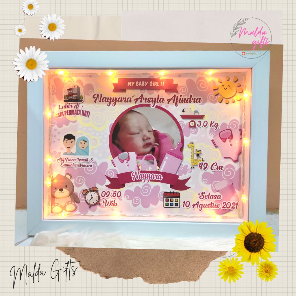 Jual FRAME 3D FOTO BIODATA BAYI LAMPU | KADO BAYI | FRAME 3D BIODATA ...