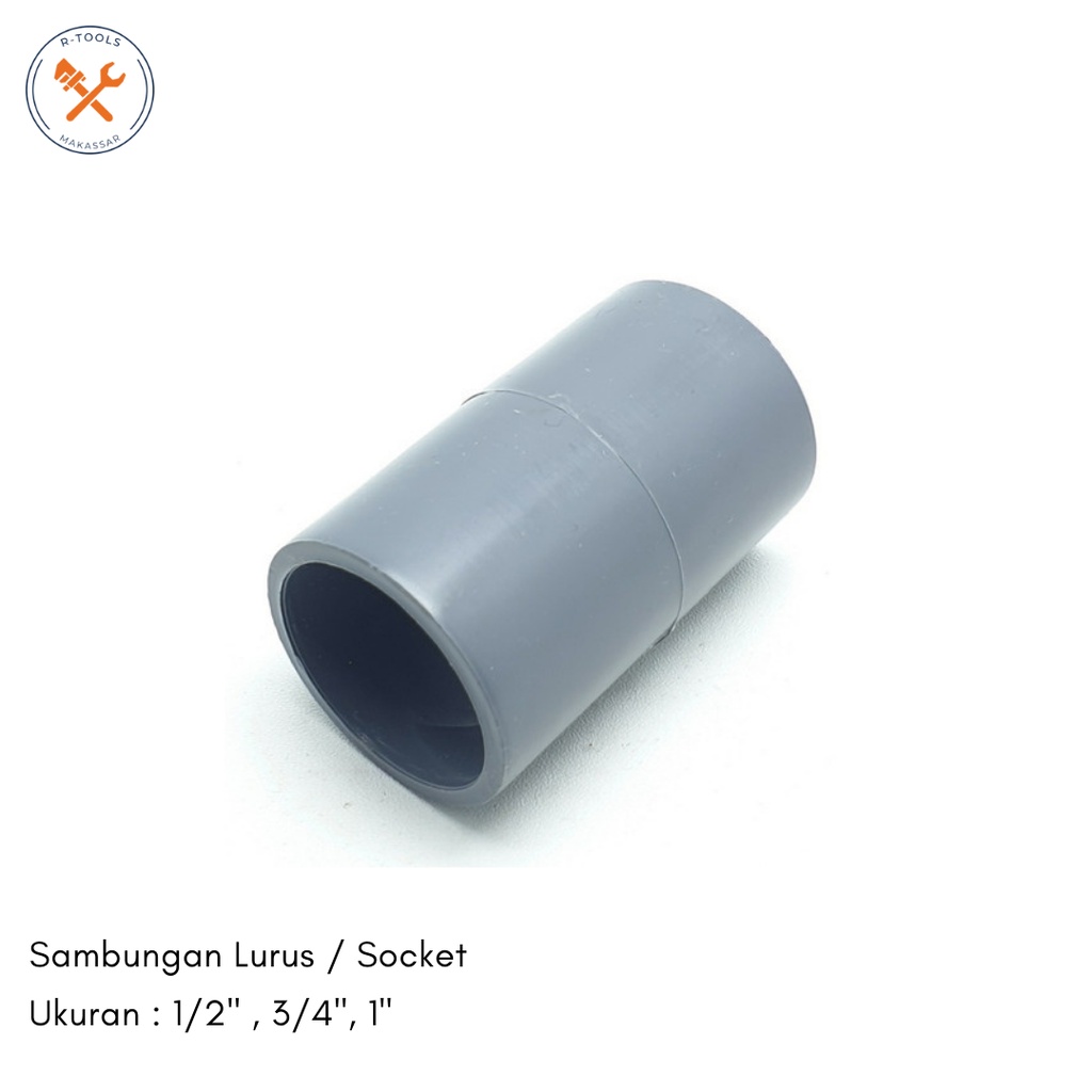Jual Sambungan Pipa PVC Socket Ukuran 1/2",3/4",1" / Sambungan Lurus ...