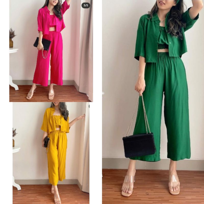 Jual Setelan Korean style terbaru STELAN 3IN1 VIOLA KEMBEN PEREMPUAN ...