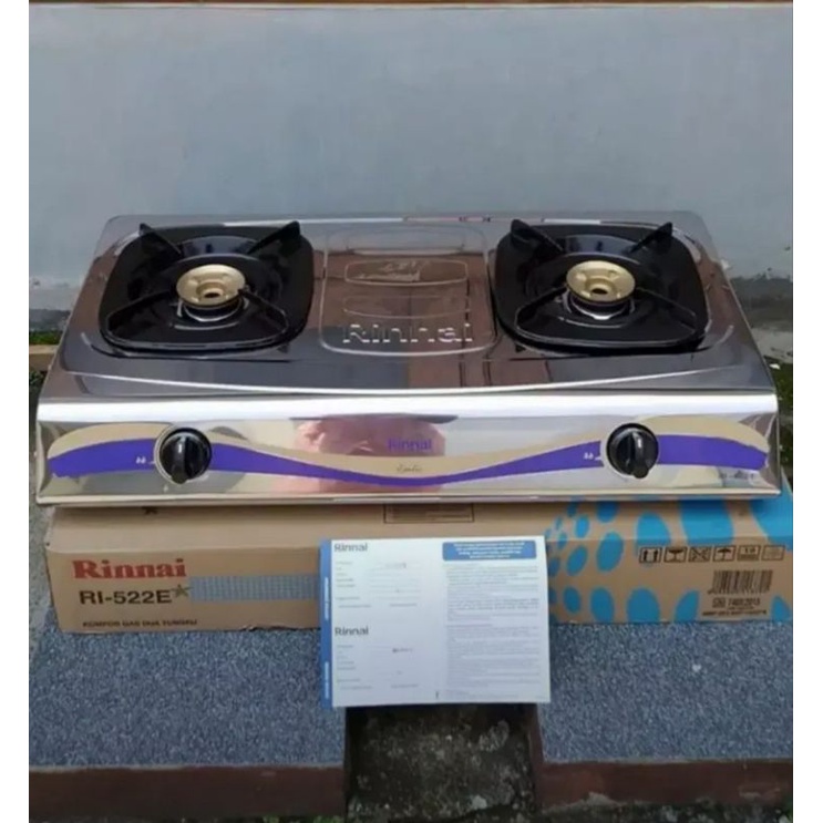 Jual kompor gas 2 tungku rinnai stainless RI 522 E / Paket kompor gas rinnai 2 tungku RI 522E ...