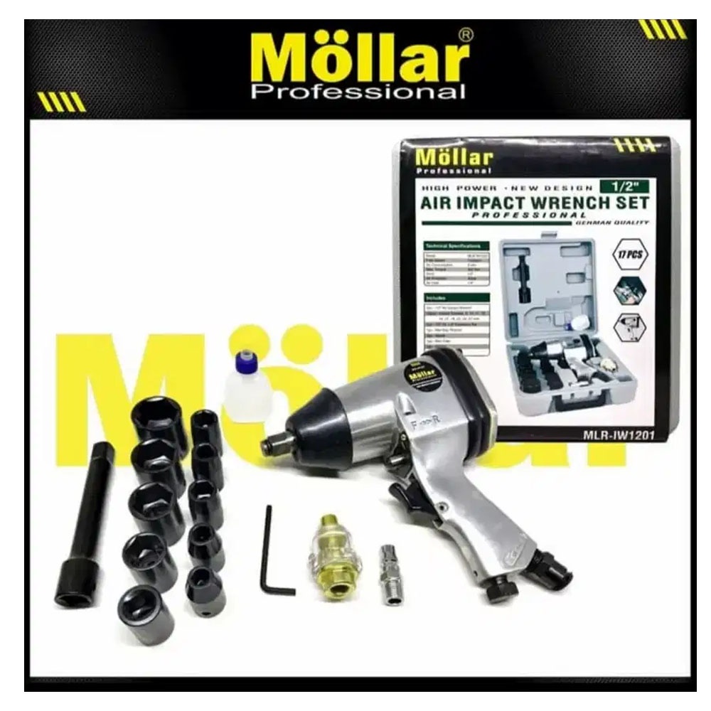 Jual MOLLAR Air Impact Wrench 1/2" Set Mata Sock Alat Buka Pasang Mur ...