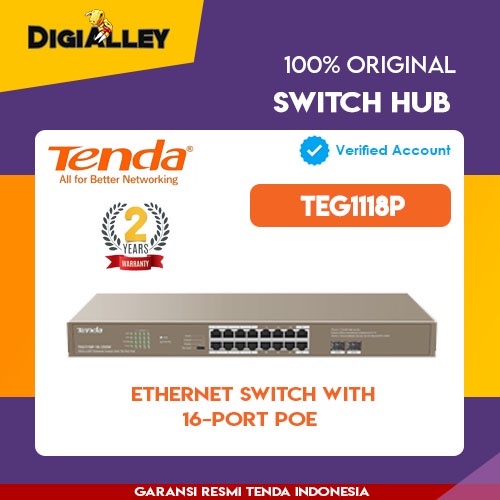 Jual Tenda TEG1118P Switch HUB Gigabit Ethernet Port With 16 Port PoE ...