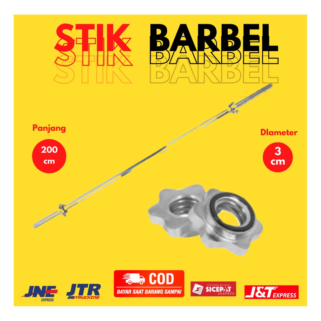 Jual Stik Solid Barbell 200cm diameter 3 cm / Stick Barbel panjang ...