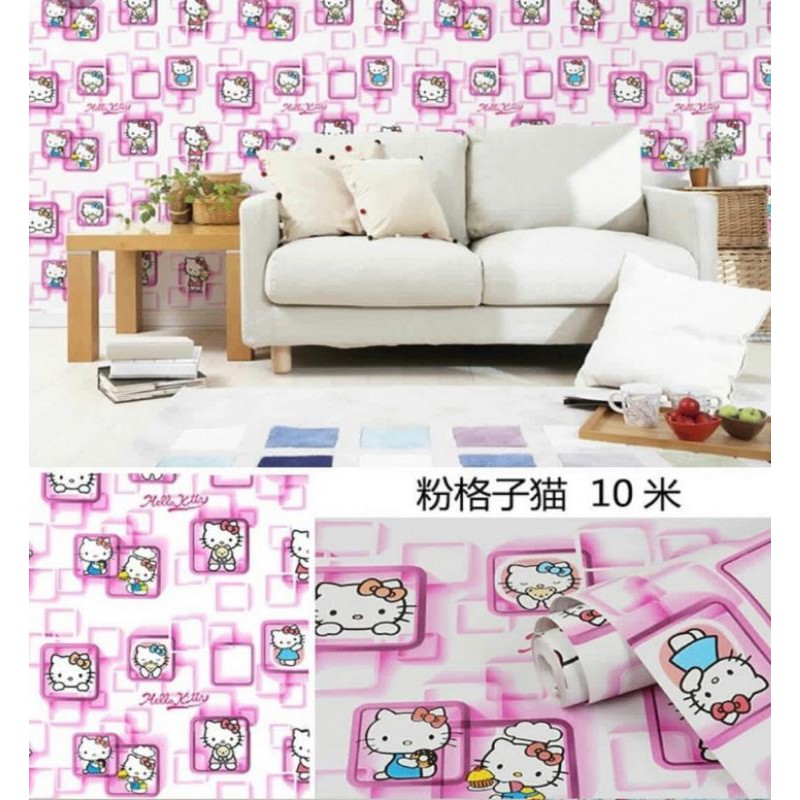 Jual STIKER DINDING 8,5-10 M\\ WALLPAPER STIKER MOTIF HELLO KITTY PINK KOTAK | Shopee Indonesia