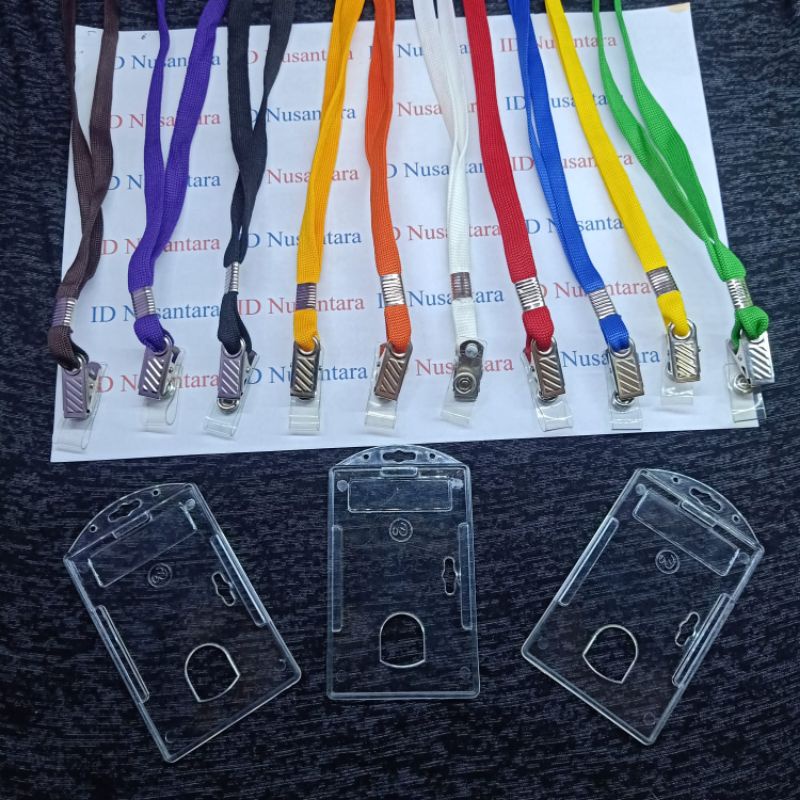 Jual Paket Casing ID Card Acrylic Bening 1 Sisi +Tali Jepit Besi 1cm ...