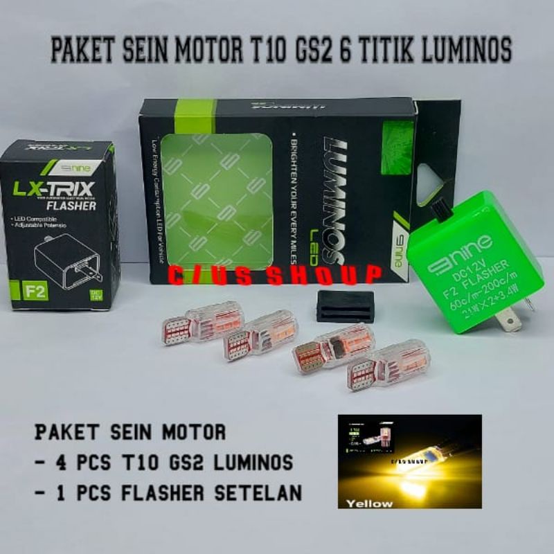Jual PAKET T10 LED SEIN MOTOR T10 GS2 6 TITIK NINE + FLASHER LED ...