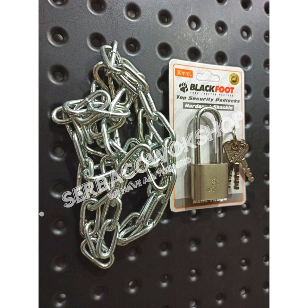 Jual Paket Rantai Besi Kapal 1/8 mm + Gembok 30 mm Panjang Blackfoot ...
