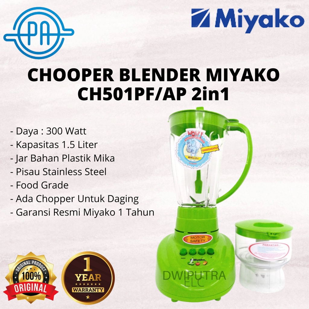 Jual CHOOPER BLENDER MIYAKO CH501PF/AP CH 501 PF/AP PLASTIK | Shopee ...
