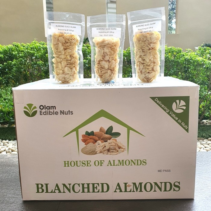 Jual OLAM ALMOND SLICE / BLANCHED SLICE / ALMOND IRIS (Repacking @100g ...