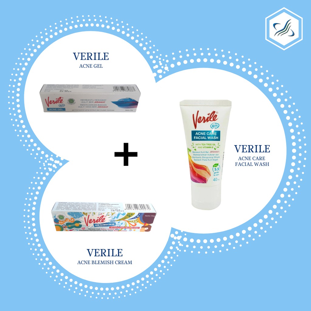 Jual VERILE ACNE CARE package ( Facial Wash+Acne Gel+Acne Blemish Cream ...