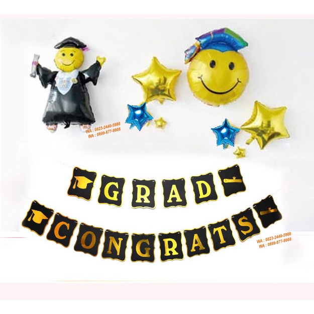 Jual PAKET DEKORASI TAMAT WISUDA BALON FOIL DAN BANNER GRADS CONGRATS ...