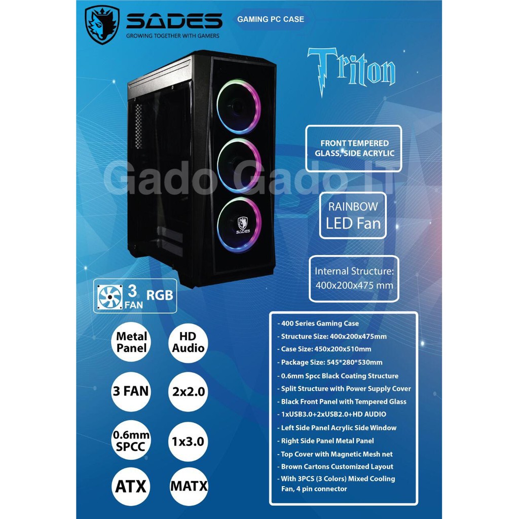 Jual Casing Komputer Gaming PC Case CPU SADES TRITON Tempered Glass ...