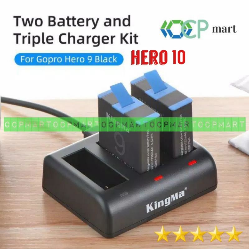 Jual Baterai KINGMA Gopro Hero 12 11 10 9 Triple Charger battery hero9 ...