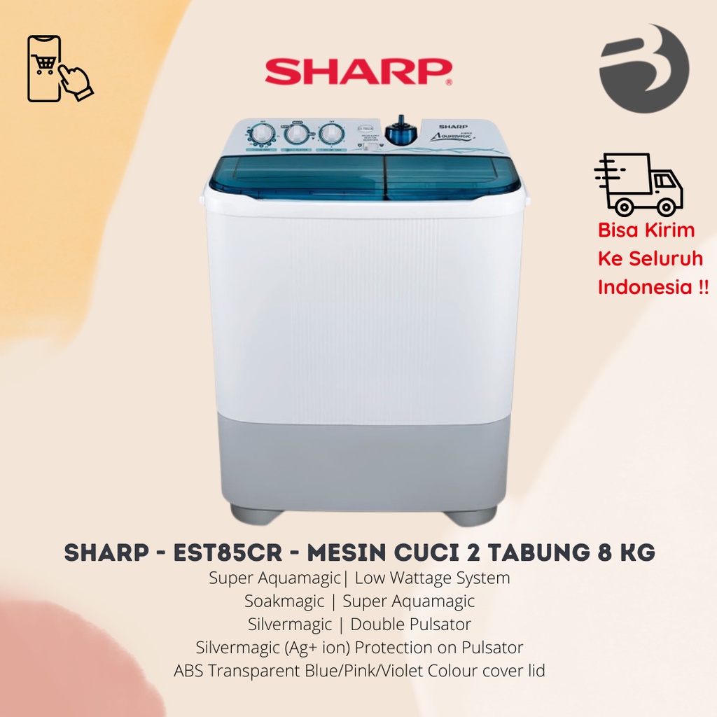 Jual SHARP - ES-T85CR EST85CR - MESIN CUCI 2 TABUNG 8 KG | Shopee Indonesia