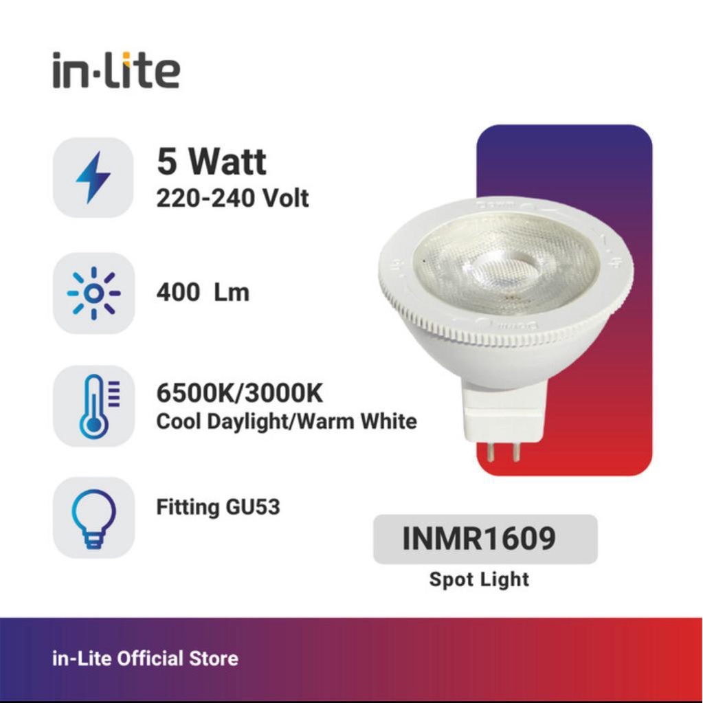 Jual Lampu LED SPOTLIGHT IN LITE MR16 Bohlam INLITE LED 5W 5 Watt MR16 ...