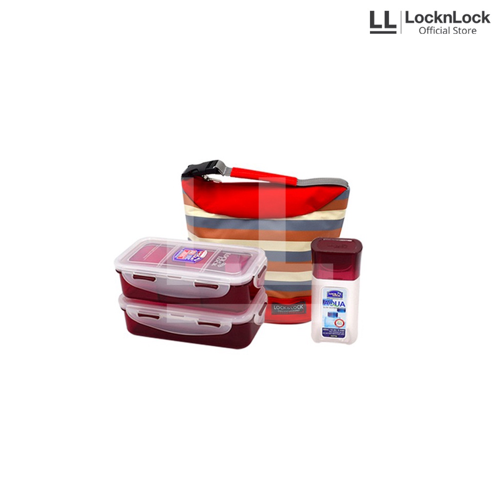 Jual LocknLock Lunch Box 3P with Stripe Pattern Bag | Shopee Indonesia