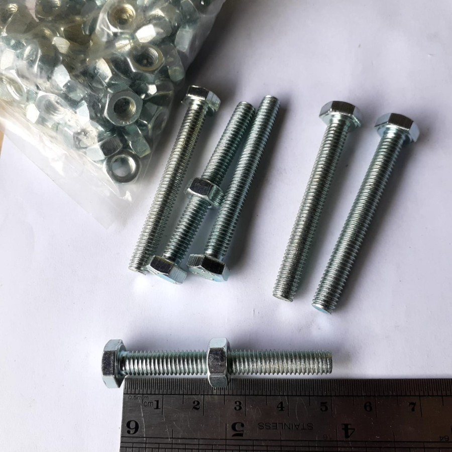 Jual BAUT MUR M6 X 50 PUTIH BMP M6X50 PANJANG 5CM 5 CM KUNCI 10 GALVANIZ GALVANIS | Shopee Indonesia