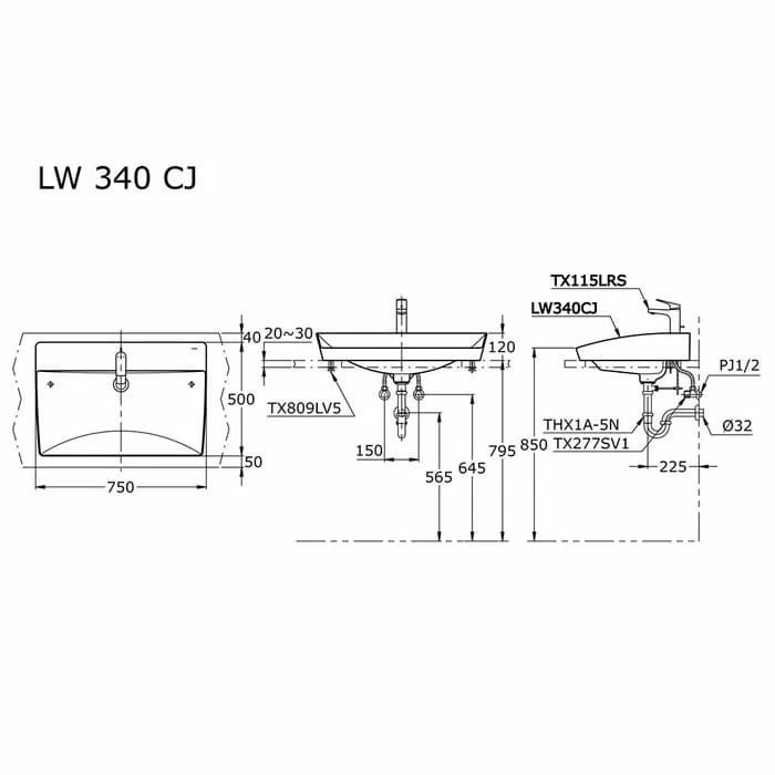 Jual T.Lillie - Wastafel Toto Lw 340 Cj / Toto Lw 340Cj Komplit Kran ...