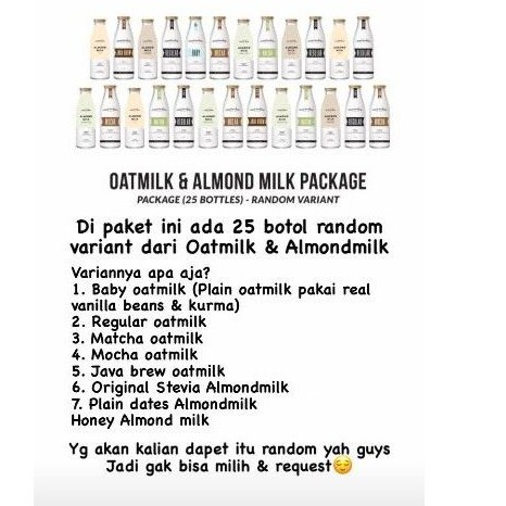 Jual paket 25 botol mix oatmilk dan almond milk | Shopee Indonesia